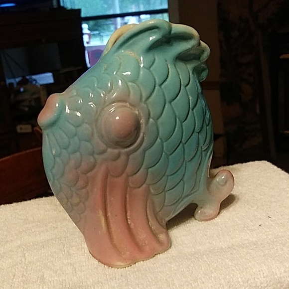 Accents | Vintage Blue Pink Ceramic Fish Planter 5 14 Tall | Poshmark